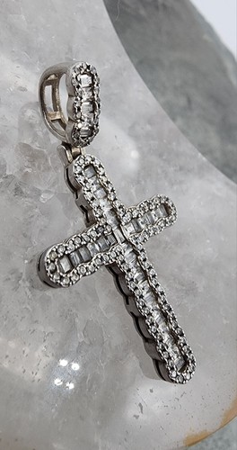 10k .417 White Gold Iced 1 1/2" Cross Pendant Au 23267 | eBay