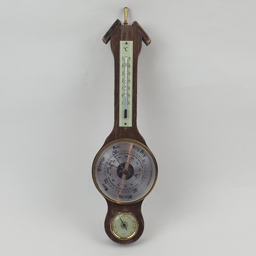 Vintage Wall Weather Station Barometer Hygrometer Thermo Wood Brass ...