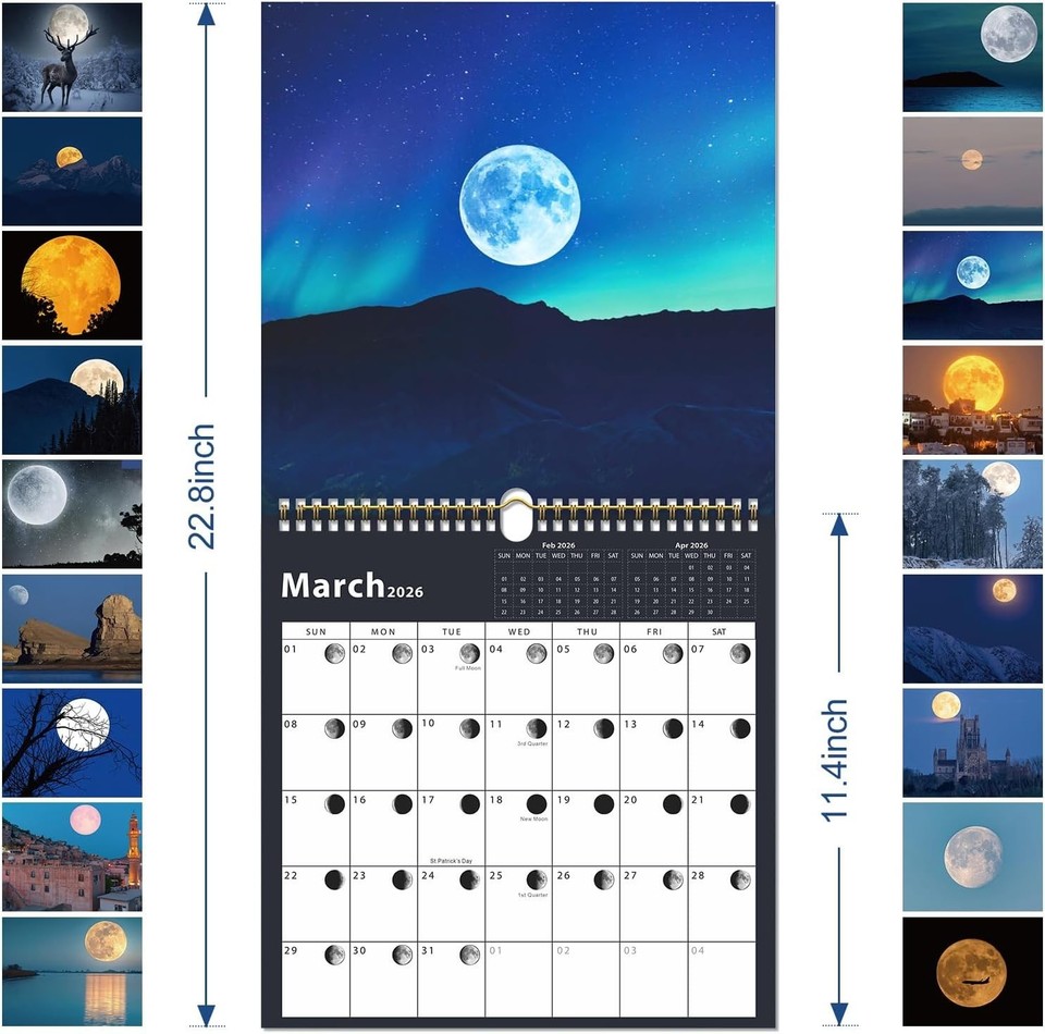 Moon Calendar 2026–2027, 18-Month Moon Phase Wall Calendar (Jan 2026 ...