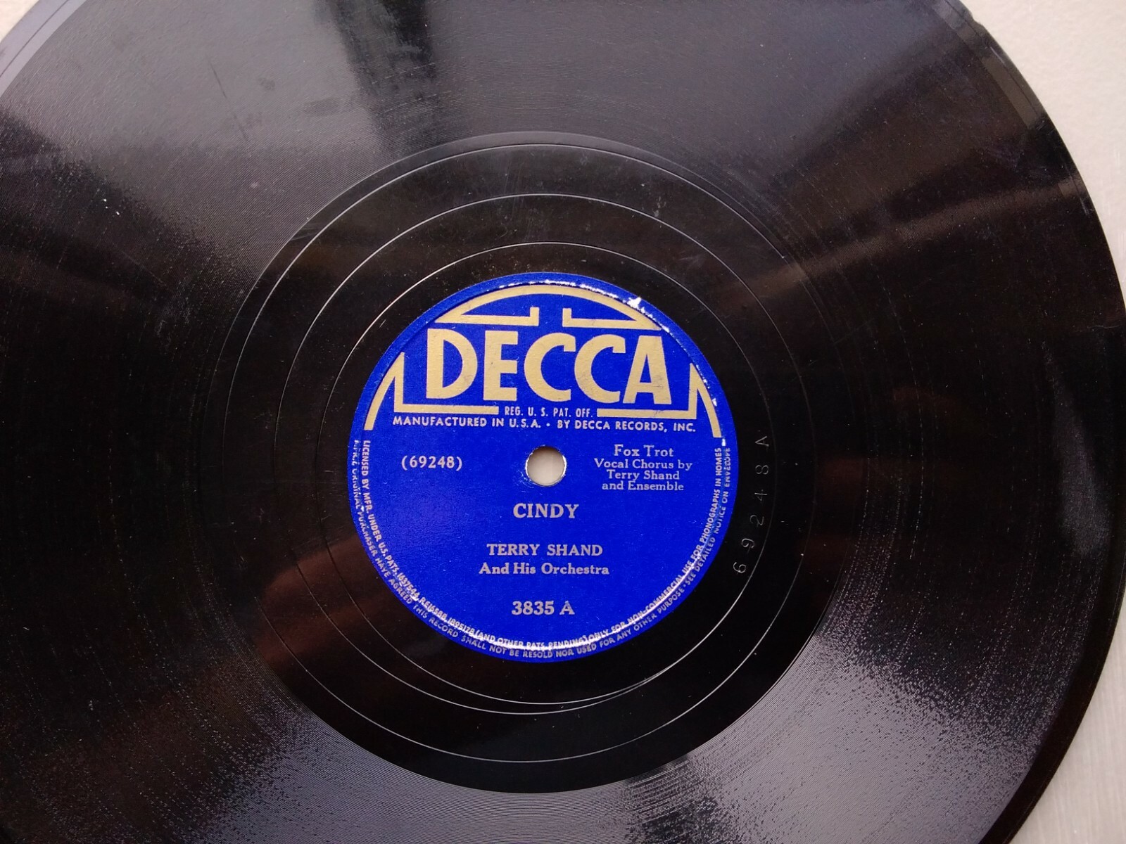 Terry Shand 78rpm Single 10-inch Decca Records #3835 Cindy | eBay