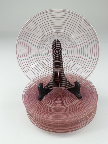 8 Plates Swirl Pattern Art Glass Pink Stripe | eBay