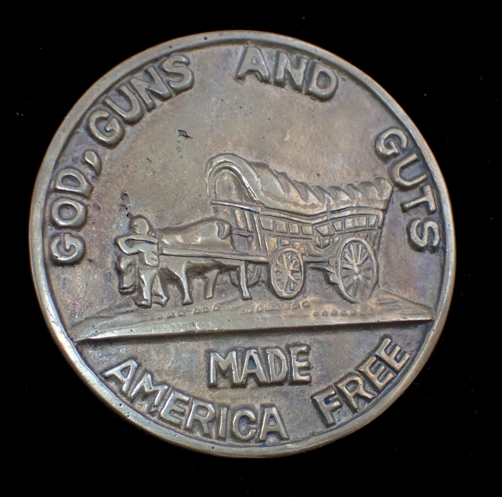 SOLOID BRASS GOD, GUNS, AND GUTS MADE AMERICA FREE BE… - Gem