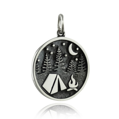 Camping Charm - 925 Sterling Silver Trees Tent Campfire Moon Stars Gift ...