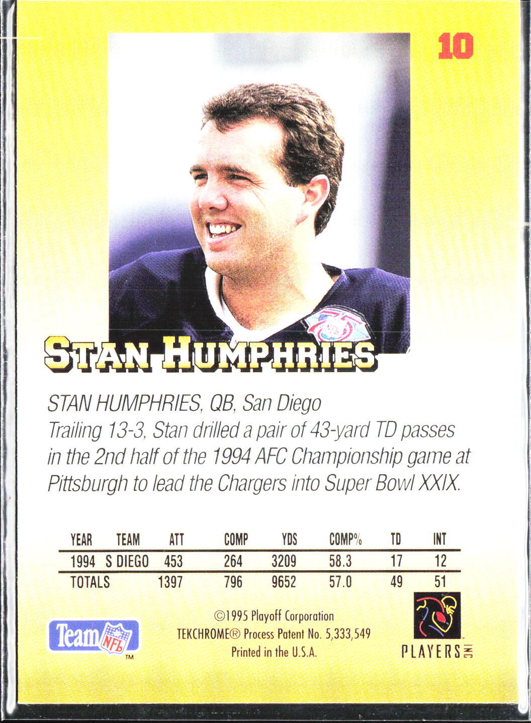 1995 Playoff Prime - #10 Stan Humphries for sale online | eBay