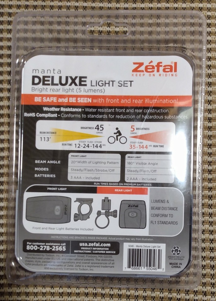 Zefal Manta Deluxe Bicycle Light Set LED 2-piece, white Front, red Tail ...