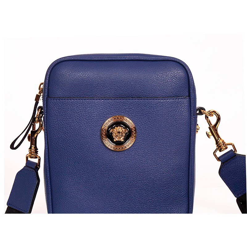 NEW $1,400 VERSACE Men Blue Leather GOLD MEDUSA LOGO NEW $1,400 VERSACE Men Blue Leather GOLD MEDUSA LOGO