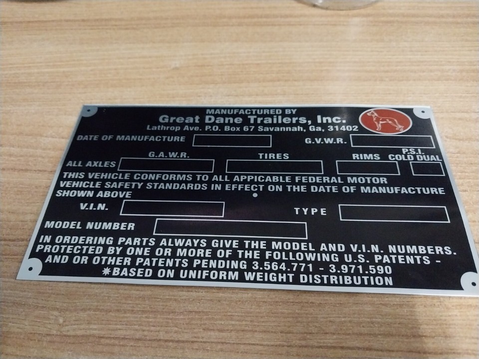 Aluminum Data Plate Great Dane Truck Trailers Blank | eBay