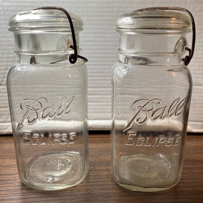 TWO Vintage Ball Eclipse Quart Jars with Glass Lids & Wire Bale "5 ...