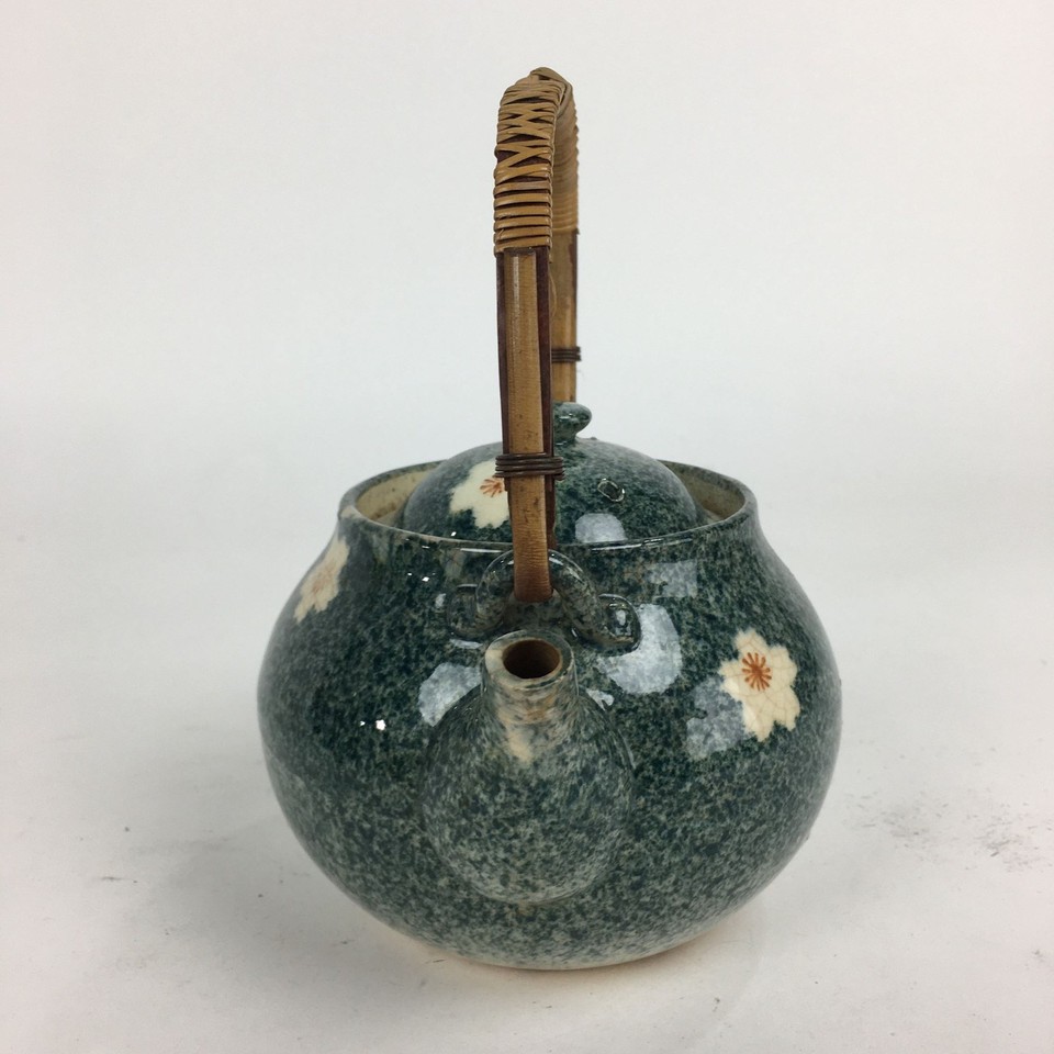 Japanese Ceramic Teapot Vtg Kyusu Pottery Sencha Blue White Plum ...