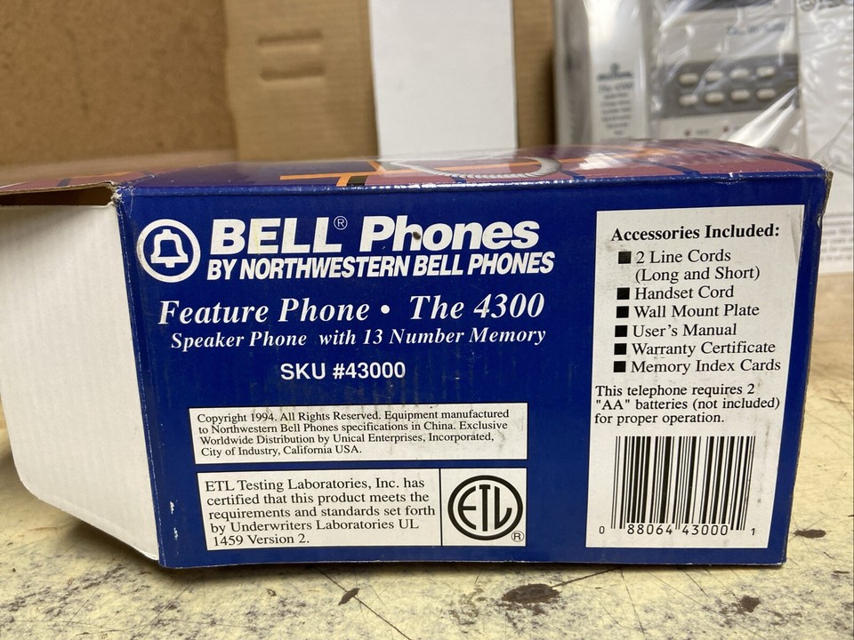 New In Box Bell Phone Model 4300 Wall Desk Corded Speaker 13 Memory ...