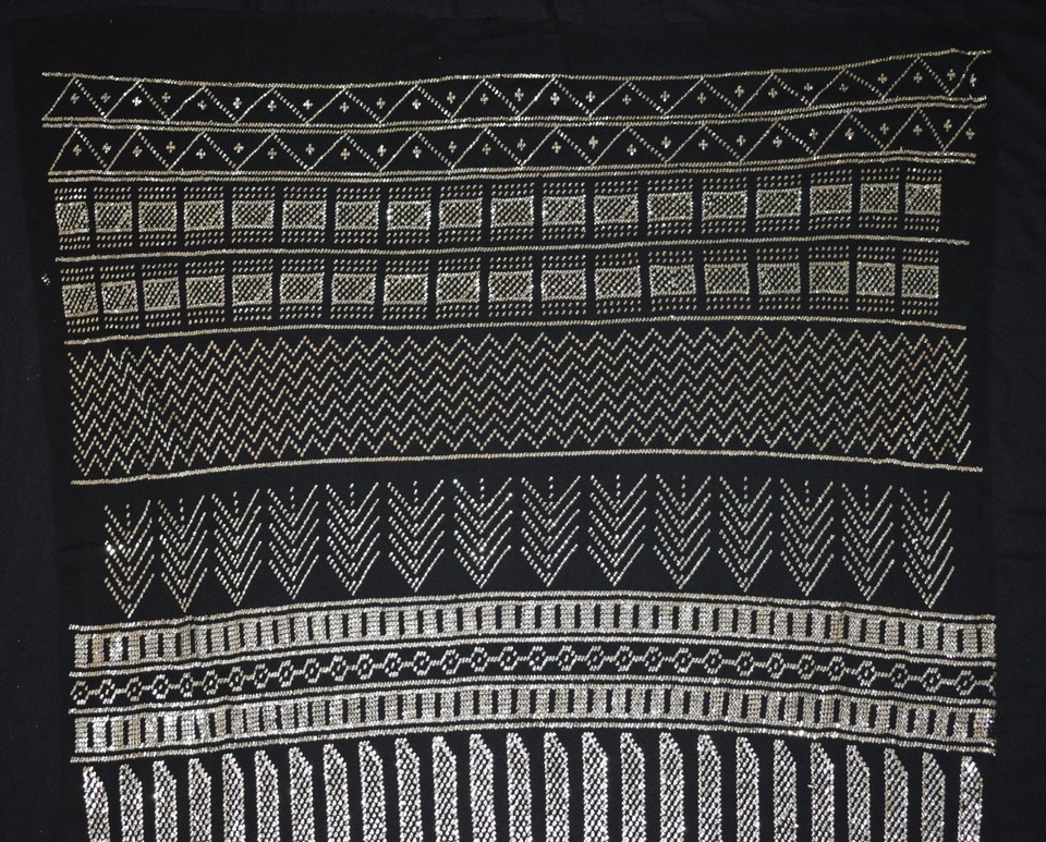 Black Egyptian Assuit Silver metal / net tulle fabric Wrap Shawl Scarf ...