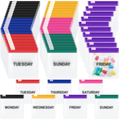 70 Pcs Weekly Pill Pouch Bags Zippered Reusable Medicine Organizer Set ...