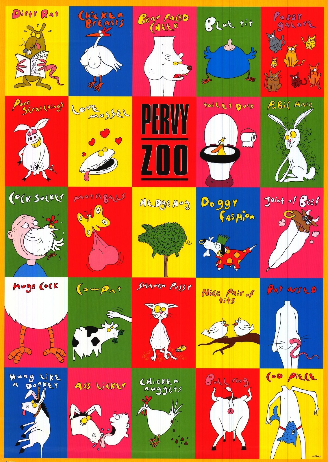 HUMOR POSTER~Perverted Zoo Animals 22x34" Pervy Inappropriate Farm ...