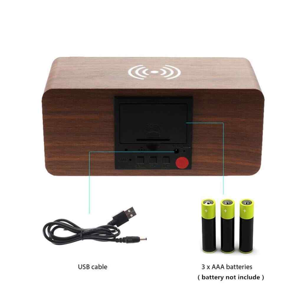 Vibe Geeks Dual Powered Wooden Wireless Qi Charging LED Alarm Clock ...