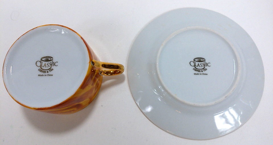 CC&T ORANGE Classic Coffee Cup Saucer Set Hot Roses Gold Handle Tea ...