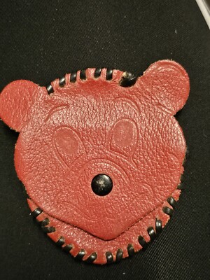 Hand Made Embossed Genuine Leather Brick Red Teddy Bear Coin Pouch | eBay