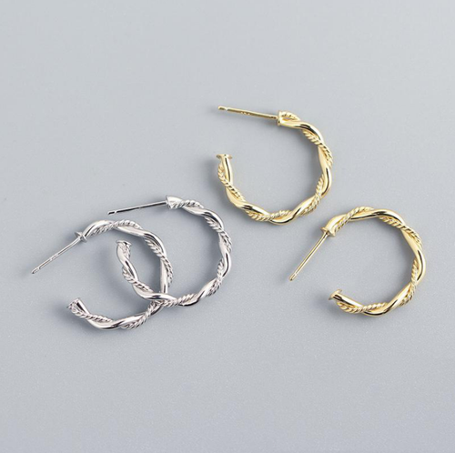 Women 925 Sterling Silver CZ 0.6x0.8" Twisted C Hoop Stud Earrings Gift Box K83 | eBay