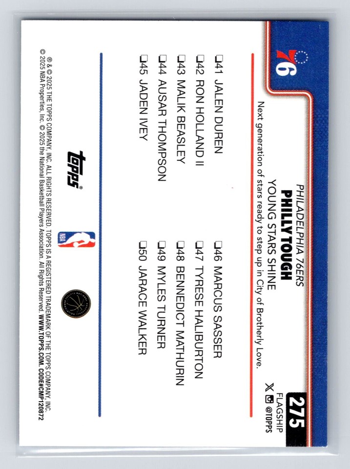 2025-26 Topps #275 Philly Tough: Young Stars Shine Blue Sandglitter | eBay