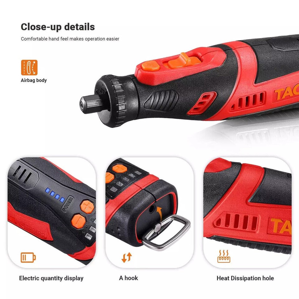 TackLife Cordless Rotary Tool & 45 Accessory Kit Red Color Model ...