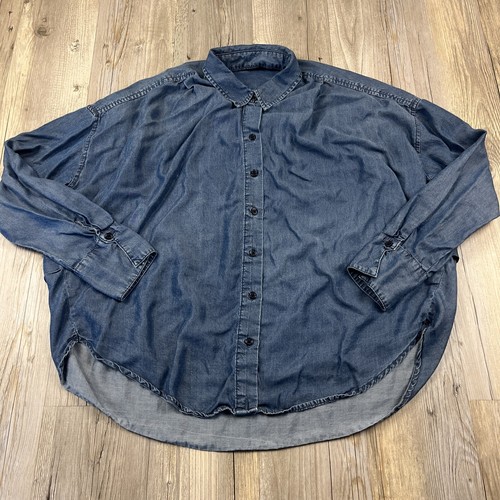 William Rast Shirt Women's Medium Blue Button Up Long Sleeve Stretch ...