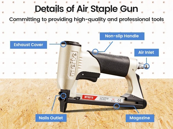 meite MT8016 Pneumatic Staple Gun 21 Gauge 1/2 inch Crown 1/4" to 5/8 ...