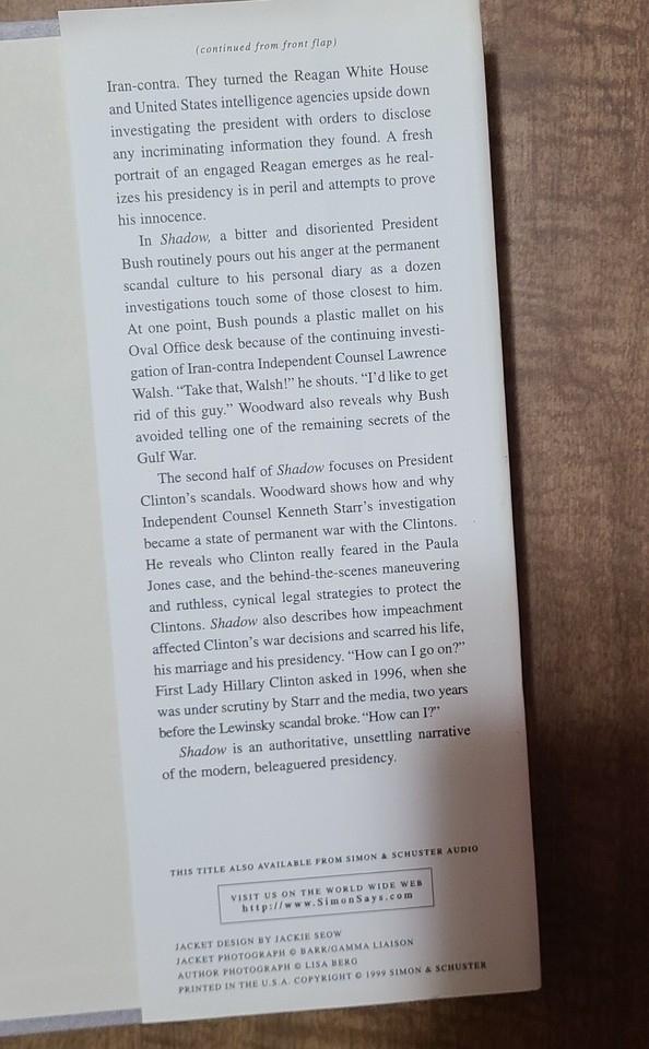 Bob Woodward Hardcover Book Shadow: Five Presidents and the Legacy of ...