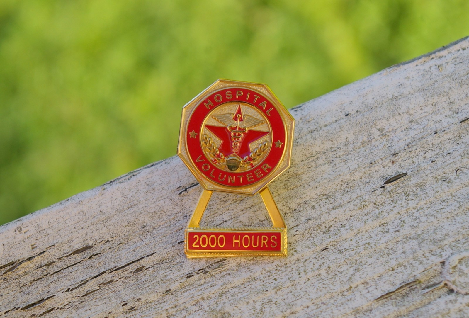 Hospital Volunteer 2000 Hours Gold Tone Metal & Red Enamel Pin Pinback ...