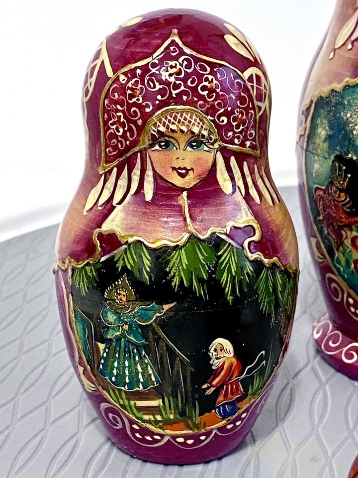 Russian Dolls Nesting Wooden Matryoshka Fairytale Folklore - Signed - 5 ...