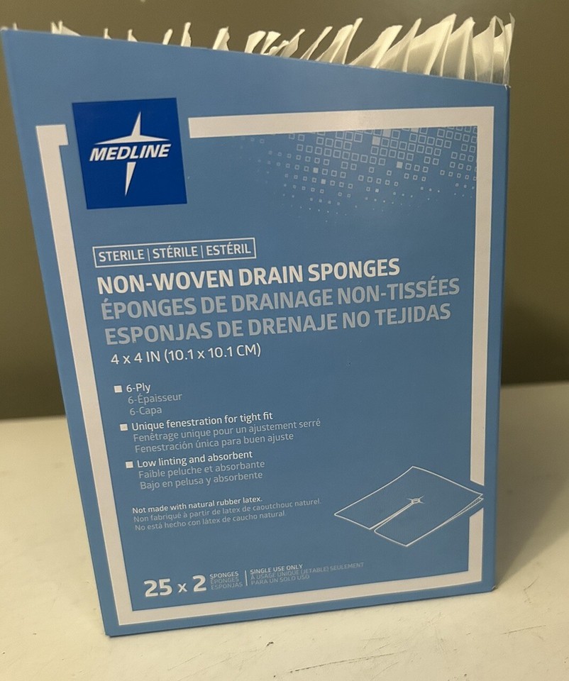 MEDLINE Non-Woven Drain Sponges 4x4 Inch 2 Sponges Per Pack 25 Packs ...
