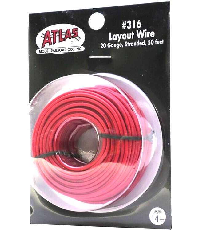 Atlas ~ New 2025 ~ Model Train Layout Dropper Wire ~ Red ~ 50' ~ 20 AWG ...