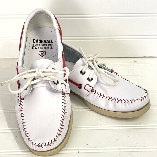 Baseball Red Stitch White Leather MLB Shoes Womens Sz 7 Deck Shoes ...