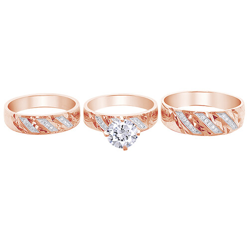 2 1/2 Ct His & Her Weddg Trio Ring Set Simulated Diamond 14K Gold ...