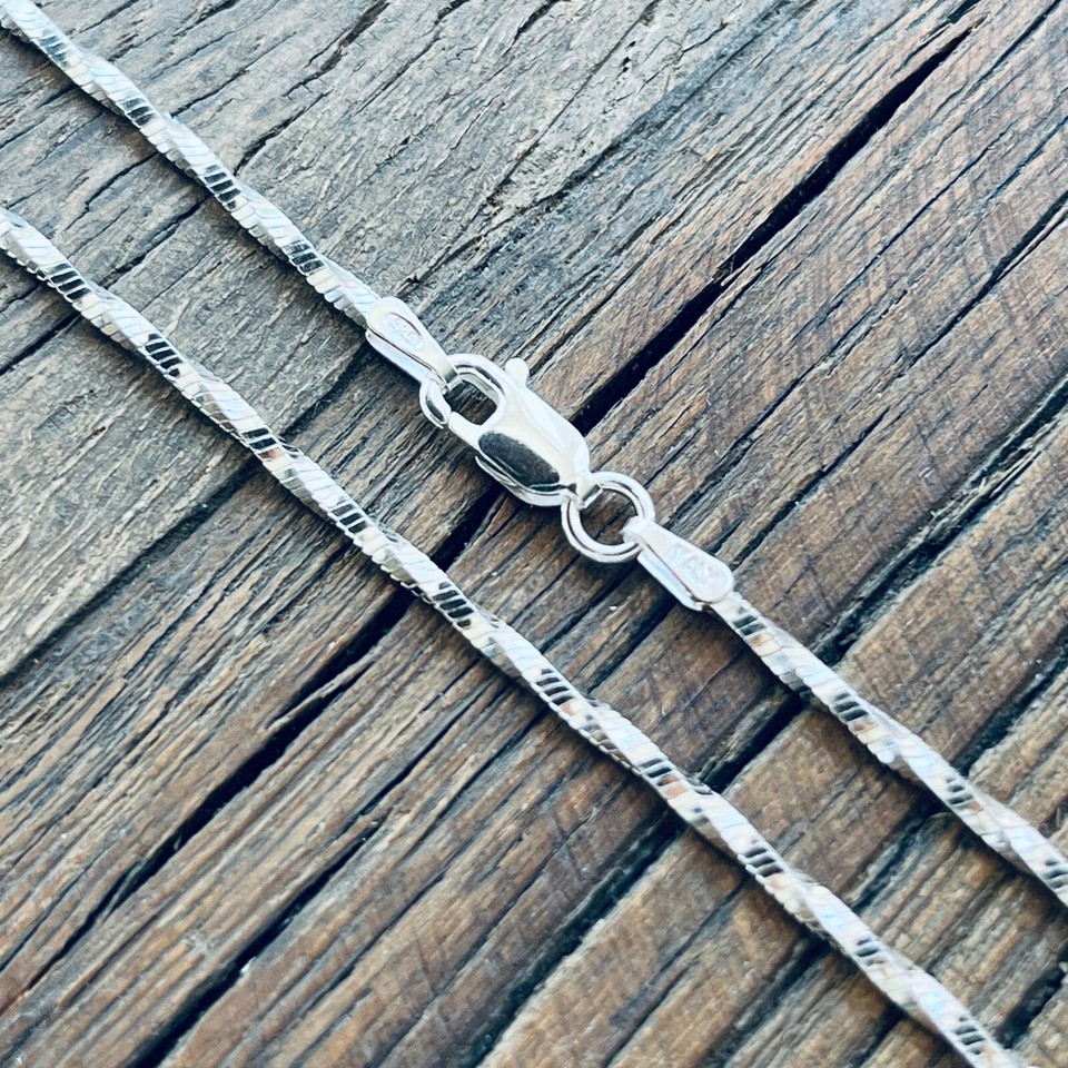 Real Solid 925 Sterling Silver Twisted Square Diamond Cut Snake Chain ...