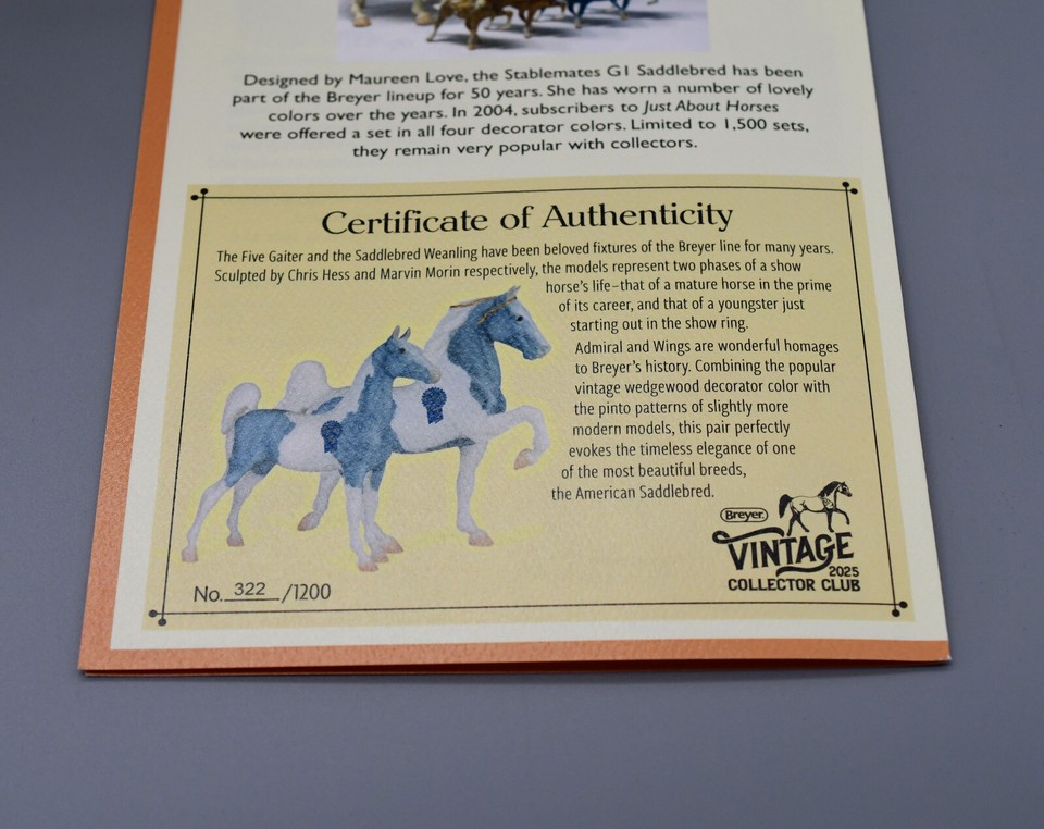2025 Breyer Vintage Club Admiral & Wings - With COA and box | eBay