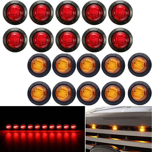 20X Round Red+Amber LED Bullet Mini Side Marker Lights Clearance Lamps ...