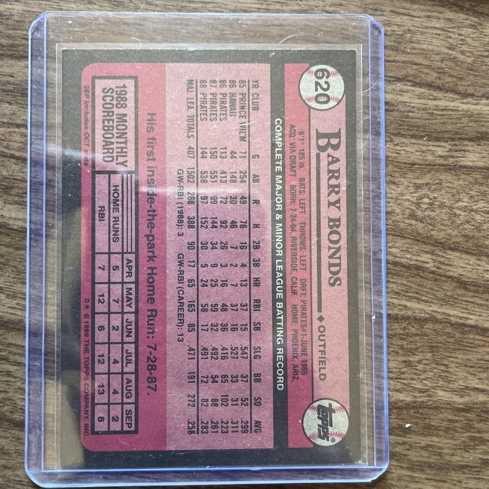 Barry Bonds ***ERROR*** Card #620 1989 Topps | eBay