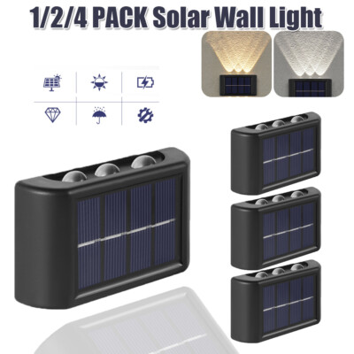 1/2/4pc Solar Convex Lens Wall Lights 6 LED Fence Lamps Outdoor IP65 ...