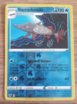 Pokemon Card TCG - Barraskewda - 42/185 - Reverse Holo - Vivd Voltage ...