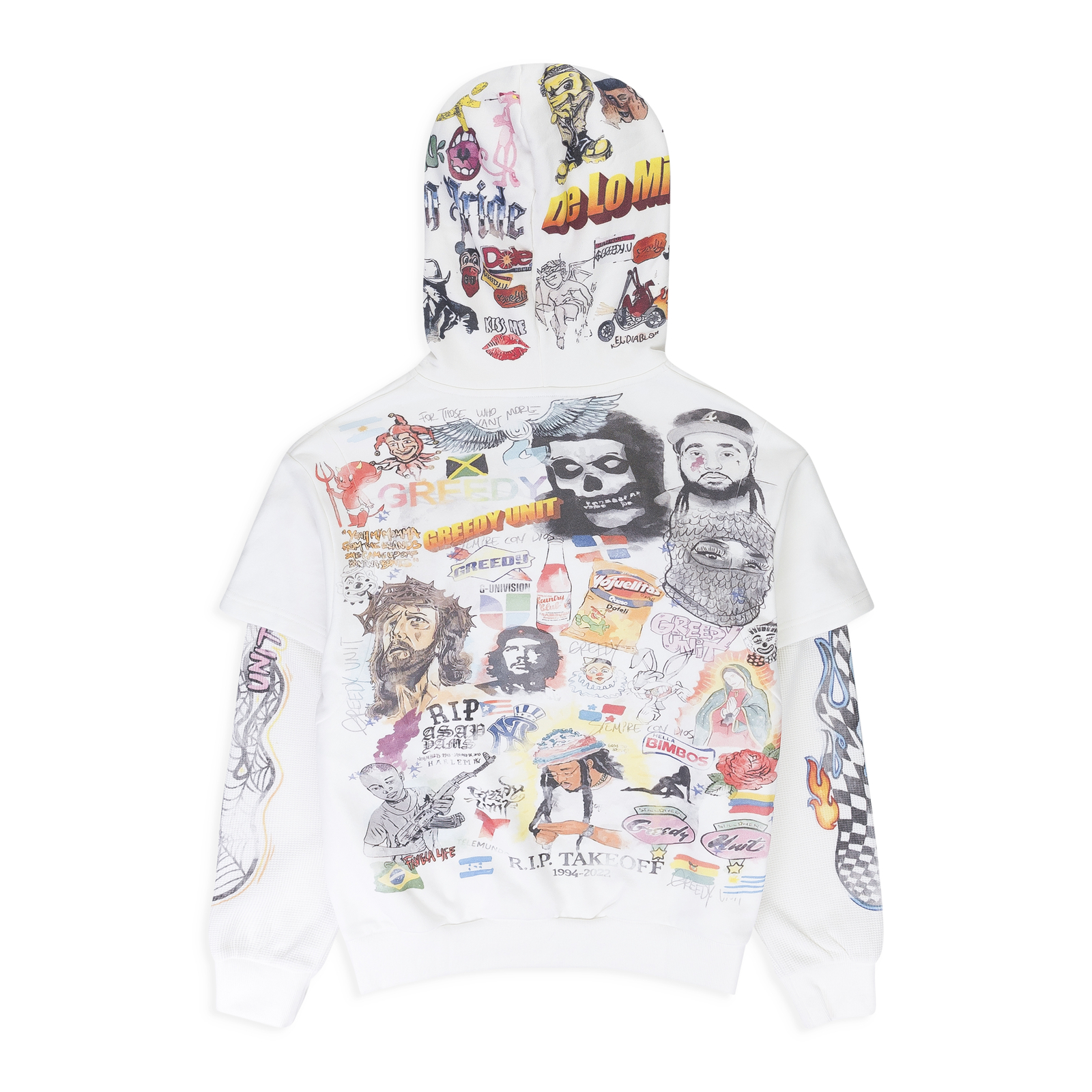 NWT GREEDY UNIT MULTICOLOR MULTI LAYER ALL OVER PRINT HOODIE SIZE L ...