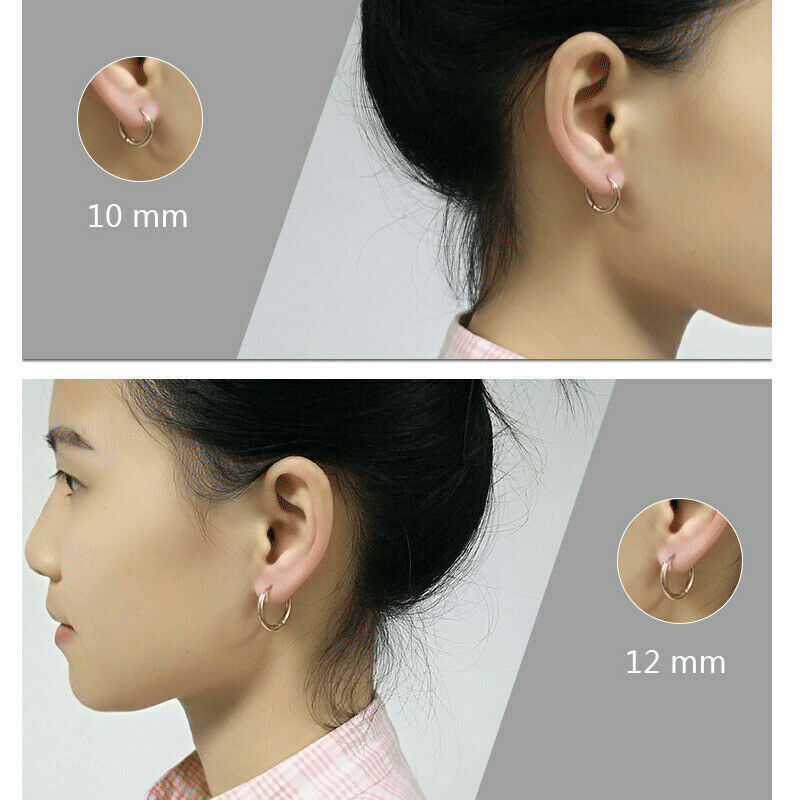 1 PAIR Mens Womens Silver Stainless Steel Tube Hoop Ear Ring Stud ...