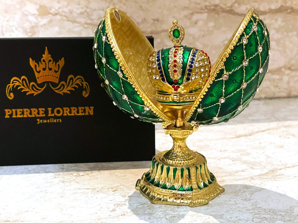 Green Carl Faberge egg Replica Imperial style Fabergé egg Gold Diamond ...