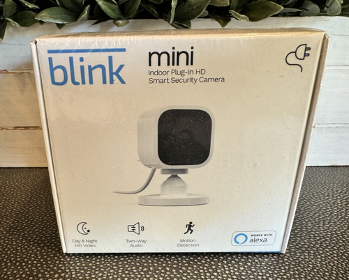 Blink Mini Compact indoor plug-in smart security camera 1080p HD SEALED ...
