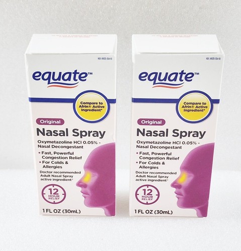 2 Packs Equate Nasal Spray Original 12HR Decongestant Relief 1 Oz ...