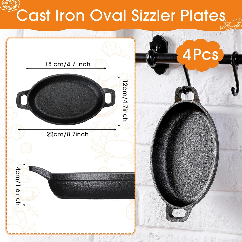 4 Pcs Oval Serving Dish Mini Cast Iron Skillet Cast Iron Baking Pan ...