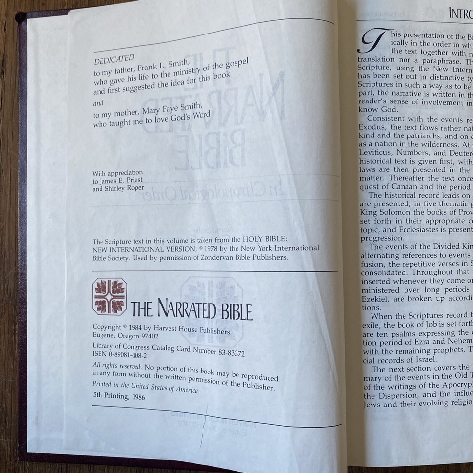 The Narrated Bible In Chronological Order NIV 1984 HC Harvest House | eBay