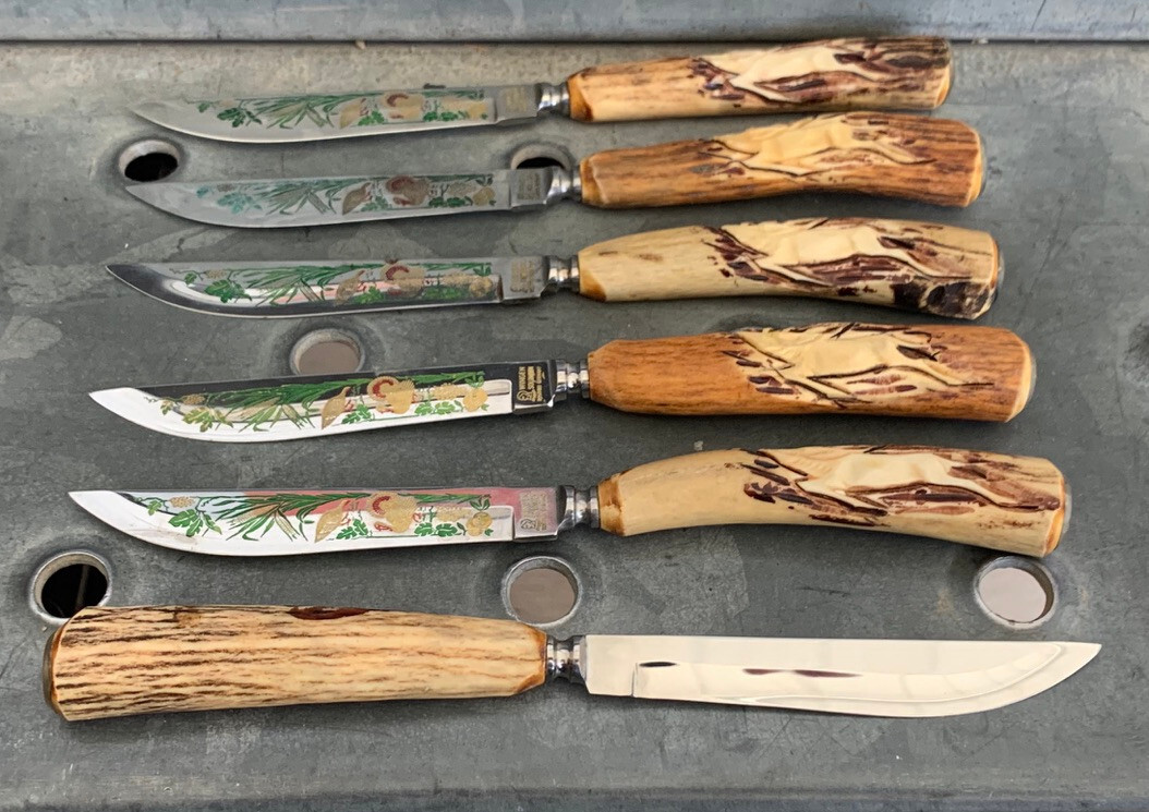 ANTON WINGEN JR Solingen Germany Engraved Pheasant Turkey 6 pc Cutlery ...