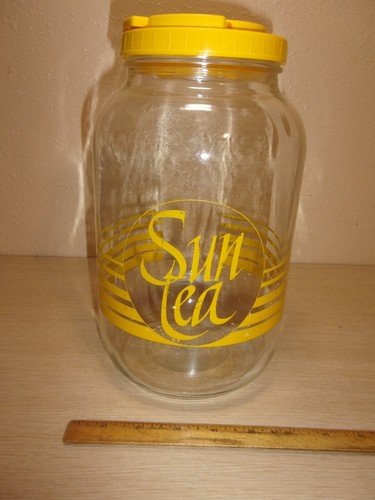 VINTAGE ONE GALLON SUN TEA JAR NO SPOUT YELLOW SUN TEA NO HANDLE ON LID ...