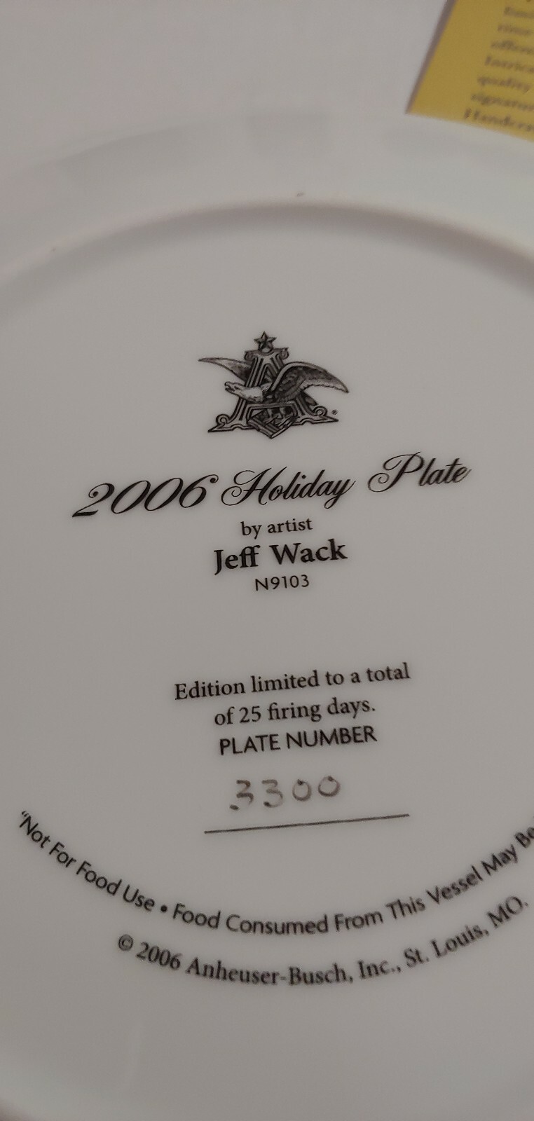 Budweiser Anheuser-Busch 2006 Holiday Plate Collector Plate by Jeff ...