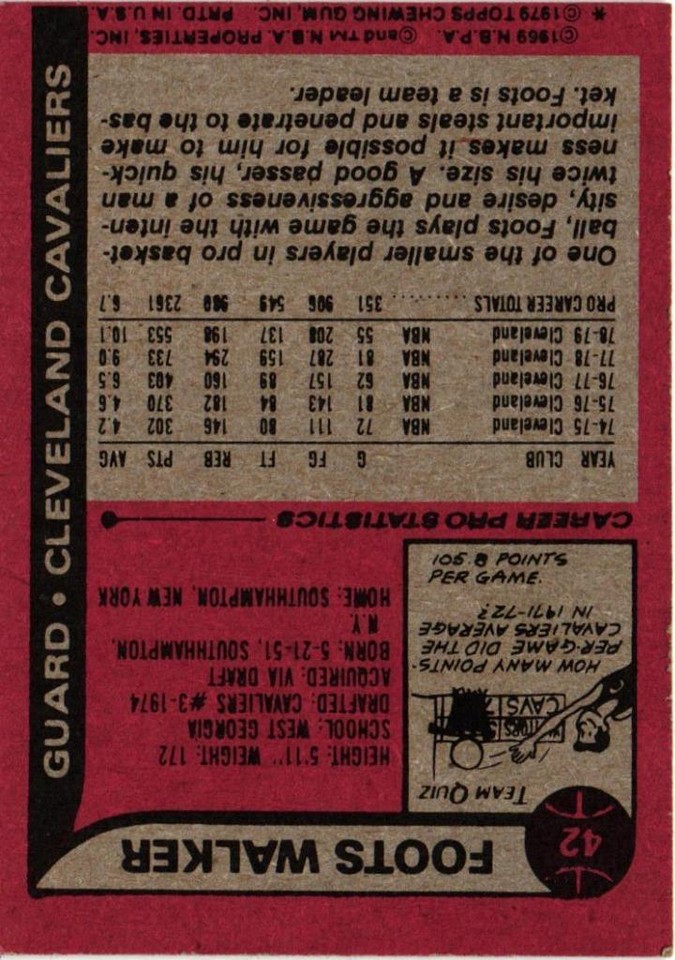 FOOTS WALKER CARD #42 FREE SHIP 50% OFF SALE B1003R1S14P10 | eBay