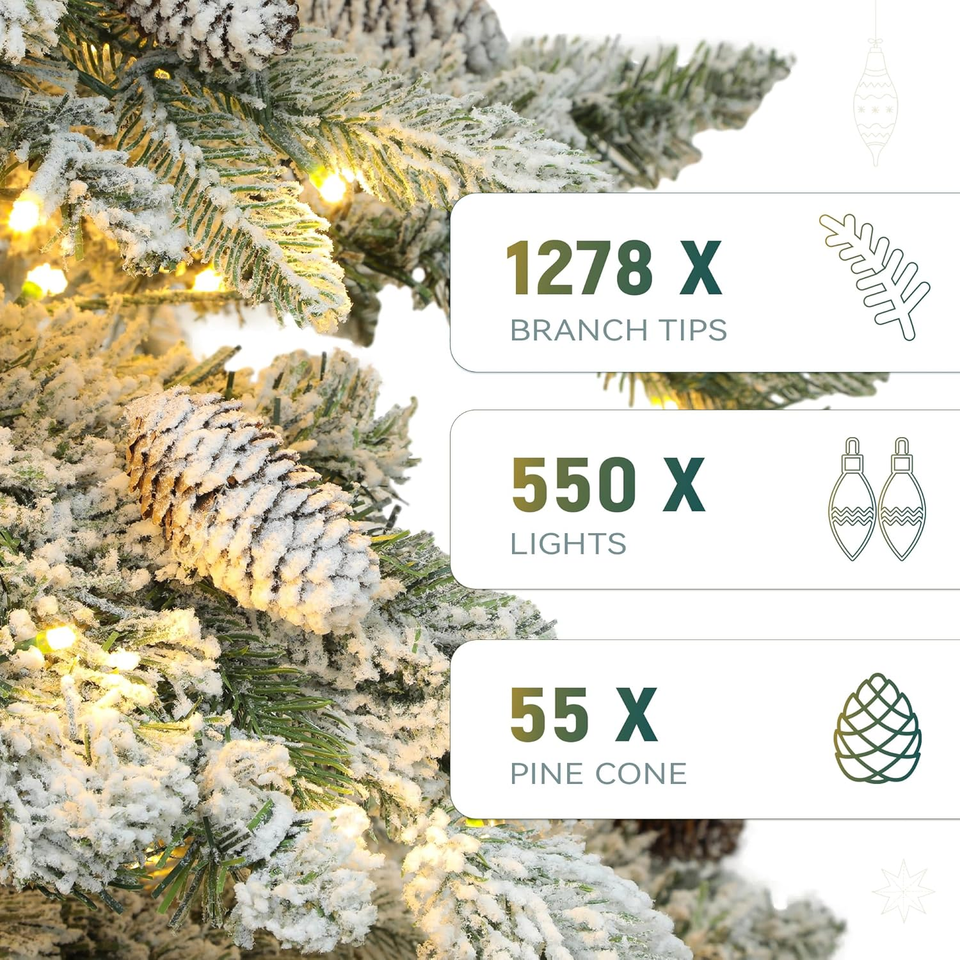 Pre-Lit Mountain Pine Flocked Christmas Tree with Remote, 7.5FT Pre ...